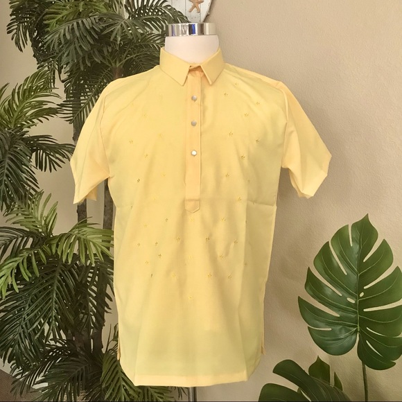 Shirts | Yellow Polo Embroidered Barong Tagalog In Hugo Fabric In Size ...